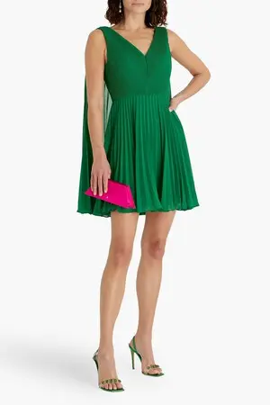 Zac Posen Cape-effect Pleated Chiffon Mini Dress