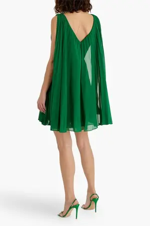 Zac Posen Cape-effect Pleated Chiffon Mini Dress