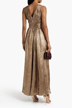 Zac Posen Pleated Metallic Georgette Gown