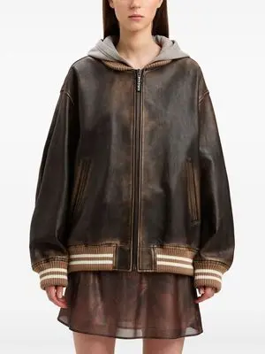 Palm Angels Curved Logo Leather Bomber Jacket