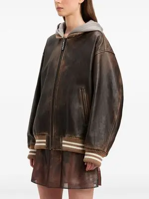 Palm Angels Curved Logo Leather Bomber Jacket