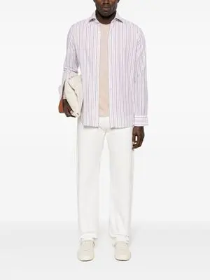 BARBA NAPOLI Spread-collar Striped Shirt - White
