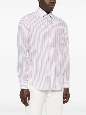 BARBA NAPOLI Spread-collar Striped Shirt - White