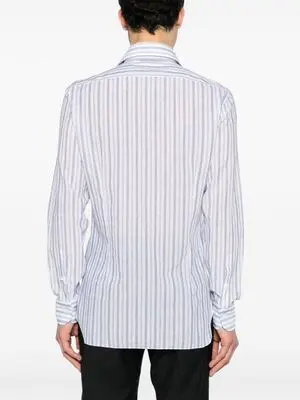 BARBA NAPOLI Halo-stripe Semi-sheer Shirt - White
