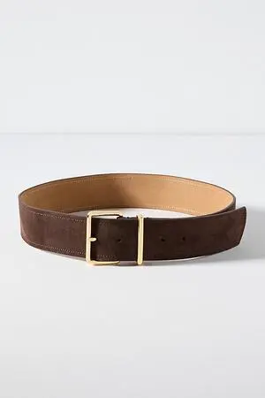 Anthropologie Square-buckle Suede Belt - Chocolate