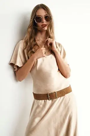 Anthropologie Square-buckle Suede Belt - Cognac