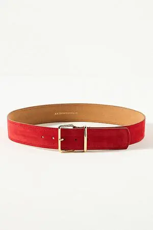Anthropologie Square-buckle Suede Belt - Red