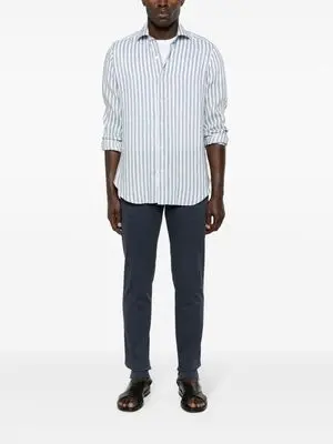 BARBA NAPOLI Spread-collar Striped Shirt - Blue