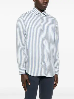 BARBA NAPOLI Spread-collar Striped Shirt - Blue