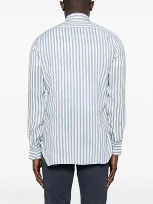 BARBA NAPOLI Spread-collar Striped Shirt - Blue