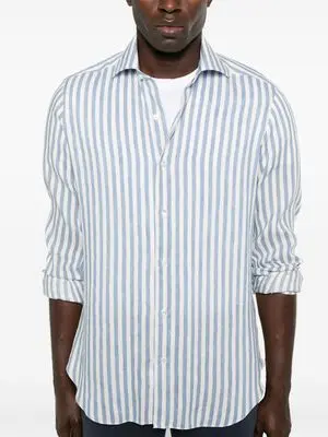 BARBA NAPOLI Spread-collar Striped Shirt - Blue