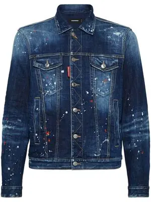 Dsquared2 Paint-splatter Denim Trucker Jacket - Blue