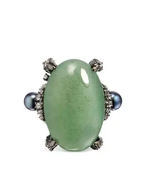 ANABELA CHAN 18kt White Gold Vermeil Matrix Love And Pain Cocktail Ring - Green