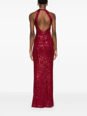 NISSA Sequined Halterneck Maxi Dress - Red