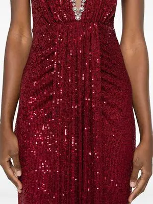 NISSA Sequined Halterneck Maxi Dress - Red