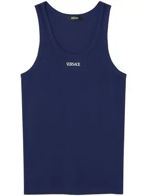 Versace Logo-embroidered Ribbed Tank Top