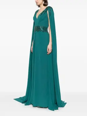 SAIID KOBEISY Crepe Cape Dress