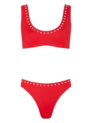 LET'S SWIM Studded Bikini Bottoms - Red