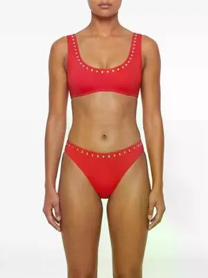 LET'S SWIM Studded Bikini Bottoms - Red