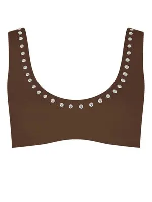 LET'S SWIM Studded Bikini Top - Brown