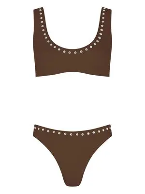 LET'S SWIM Studded Bikini Top - Brown