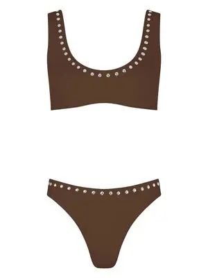 LET'S SWIM Studded Bikini Bottoms - Brown