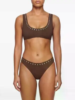 LET'S SWIM Studded Bikini Bottoms - Brown