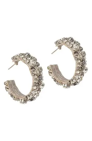 Deepa Gurnani Adelpha Crystal Hoop Earrings - Silver