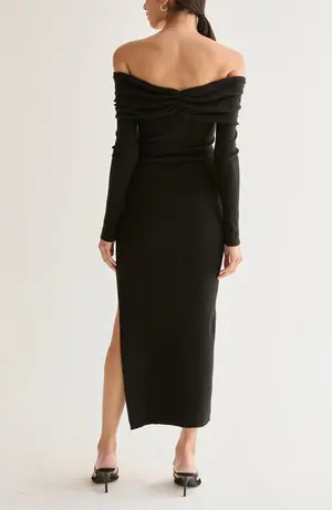 CRESCENT Off-shoulder Sweater Midi Dress
