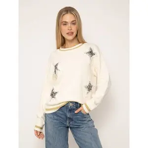 Central Park West Talullah Frayed Star Crew Pullover - Ivory