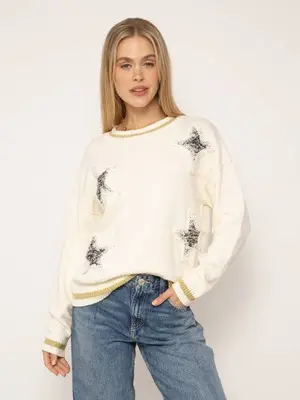 Central Park West Talullah Frayed Star Crew Pullover - Ivory