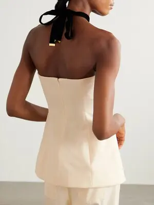 Staud Silvia Strapless Twill Peplum Top