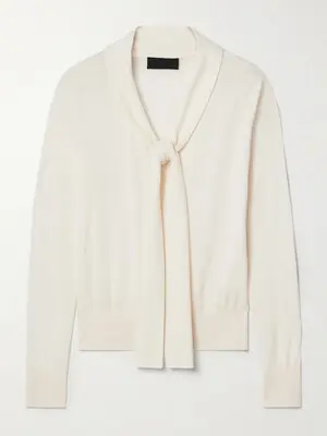 NILI LOTAN Ayla Tie-neck Merino Wool Top - Neutrals