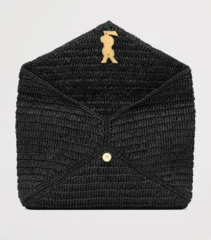 Saint Laurent Raffia Cassandre Envelope Pouch - Black