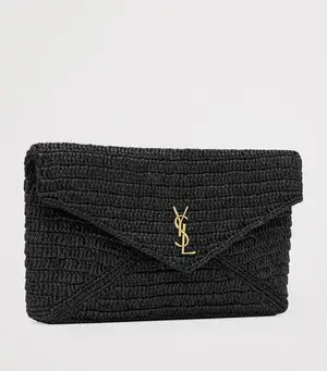 Saint Laurent Raffia Cassandre Envelope Pouch - Black