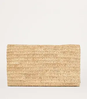 Saint Laurent Cassandre Raffia Envelope Pouch - Brown