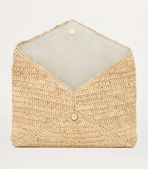 Saint Laurent Cassandre Raffia Envelope Pouch - Brown