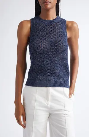 Eleventy Sequin Open Stitch Sweater Tank