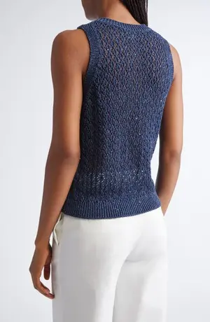 Eleventy Sequin Open Stitch Sweater Tank