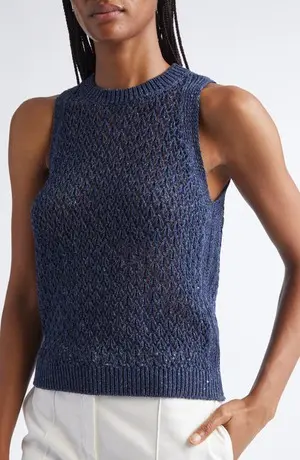 Eleventy Sequin Open Stitch Sweater Tank
