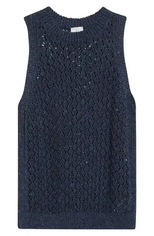 Eleventy Sequin Open Stitch Sweater Tank