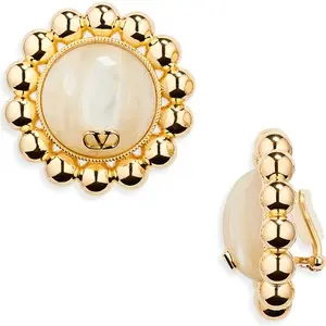 Valentino Garavani Vlogo Faux Pearl Clip-on Earrings - Gold/ Cream