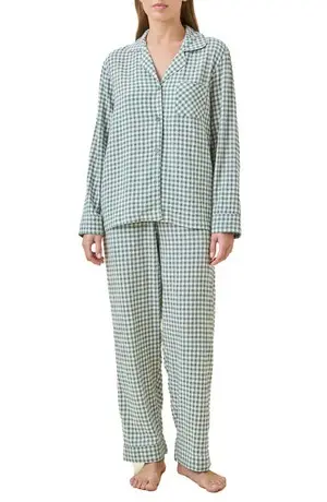 PAPINELLE Seersucker Gingham Cotton Blend Pajamas - Deep Moss
