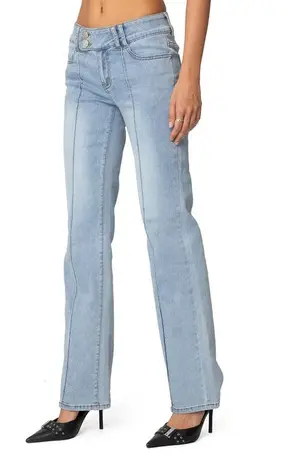 EDIKTED Avril Low Rise Bootcut Jeans - Light-blue