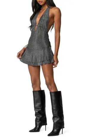 EDIKTED Metallic Sparkle Halter Minidress