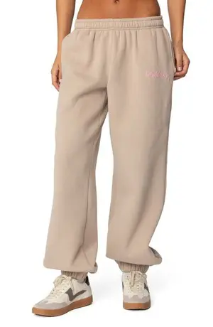 EDIKTED Sasha Bow Detail Sweatpants - Beige
