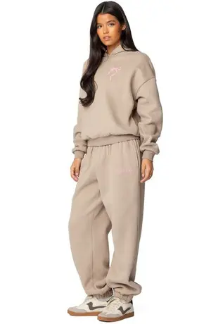 EDIKTED Sasha Bow Detail Sweatpants - Beige