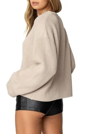 EDIKTED Marleen Oversized Crewneck Cotton Sweater - Stone
