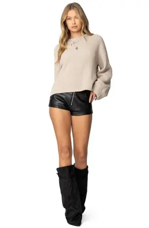 EDIKTED Marleen Oversized Crewneck Cotton Sweater - Stone