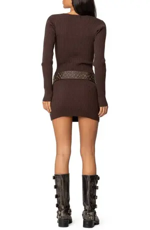 EDIKTED Ribbed Long Sleeve Mini Sweater Dress